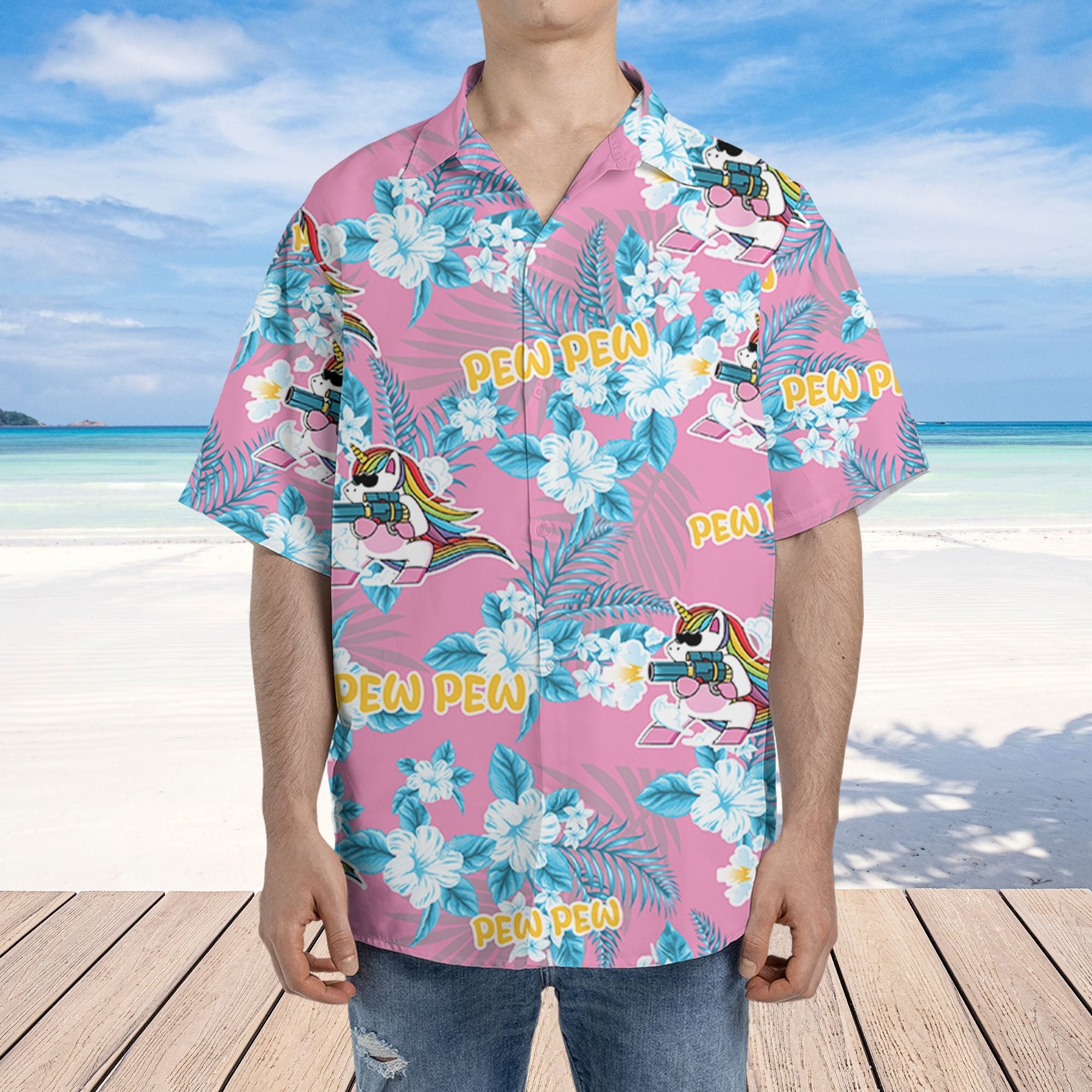 Unicon Pew Pew Hawaiian Flowers Pattern Hawaiian Shirt sold by G Deep ...