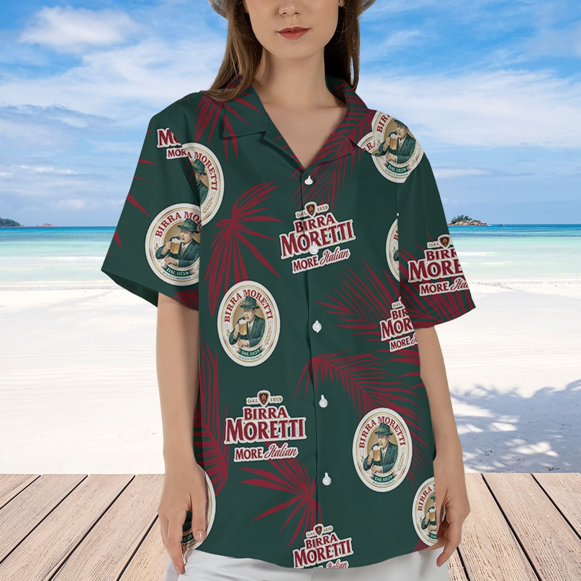 Birra Moretti Hawaiian Palm Leaves Pattern Shirt, Beer Summer Party ...
