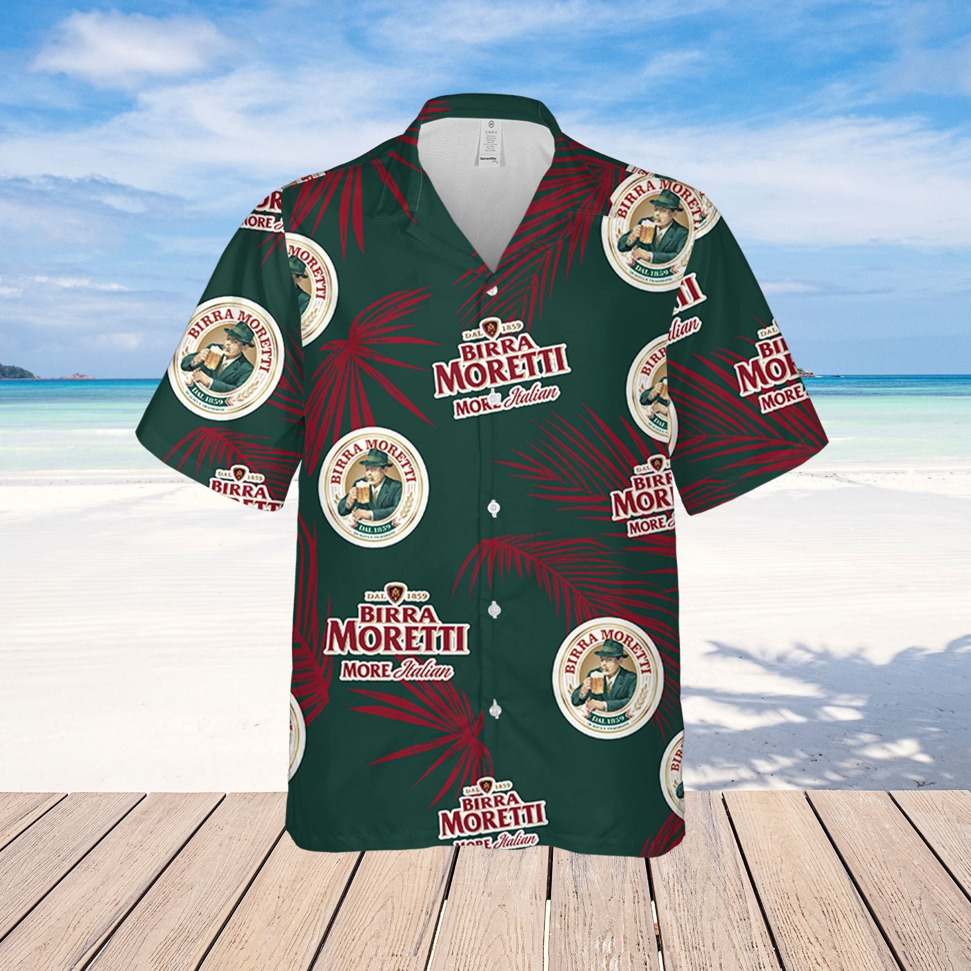 Birra Moretti Hawaiian Palm Leaves Pattern Shirt, Beer Summer Party ...