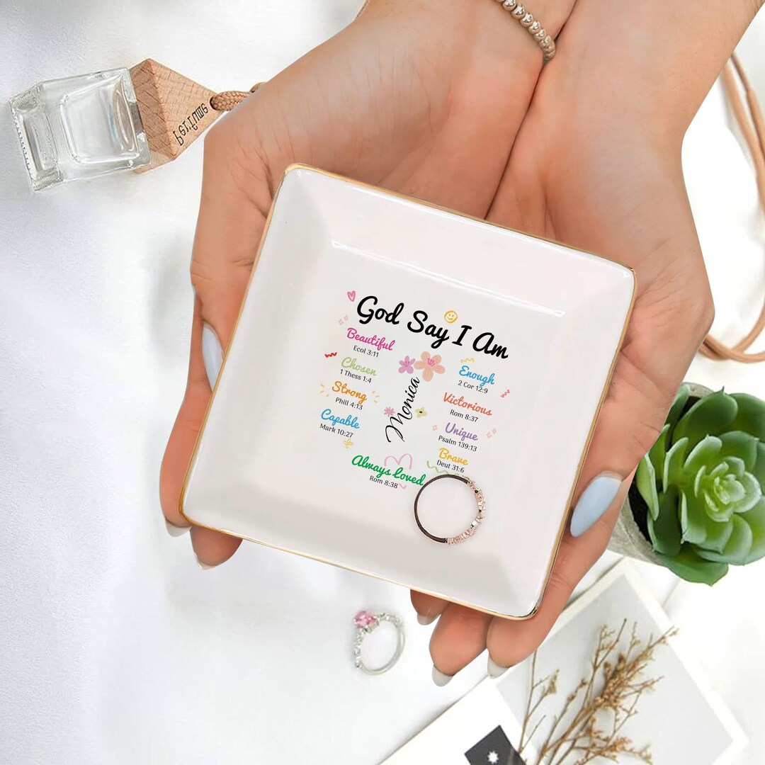 God Say I Am Ring Dish With Custom Name, Personalized Jewelry Tray ...