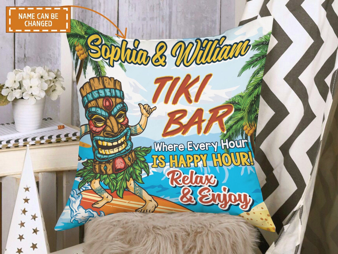 Personalized Tiki Bar Relax & Enjoy Pillowcases Tiki Lounge Tiki Bar ...