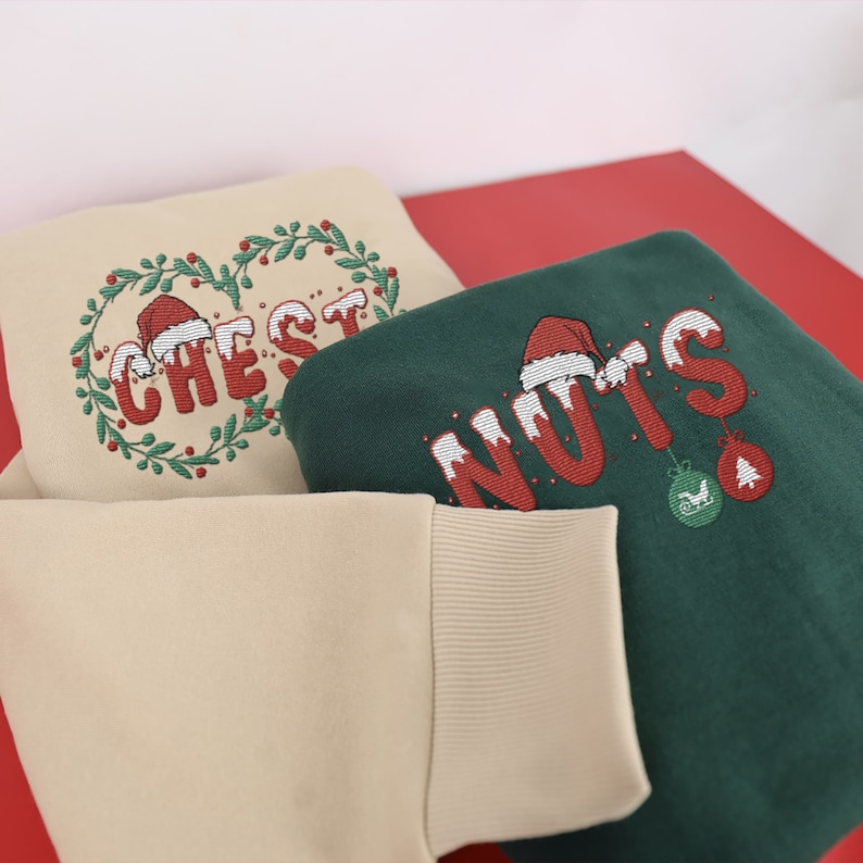 Chest Nuts Matching Couple Embroidered Sweatshirt, Merry Christmas ...