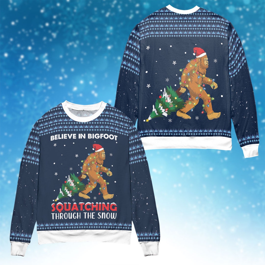 Bigfoot Squatchmas Christmas Ugly Sweater, Bigfoot Camping Sweatshirt ...