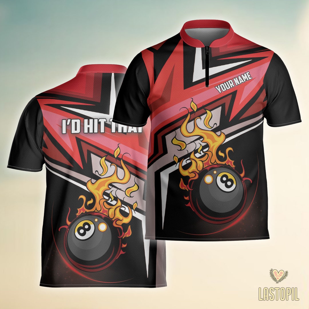 Custom Flame Billiard Jersey, Billiard Quarter Zip Sash Collar, Pool ...