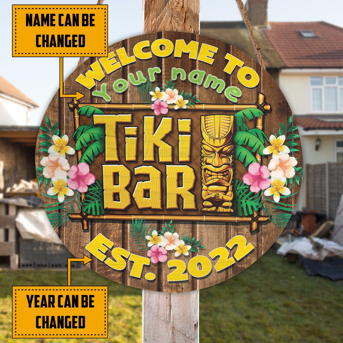 Personalized Tiki Bar Round Wood Sign Tiki Bar Tiki Hut Tiki Lounge ...