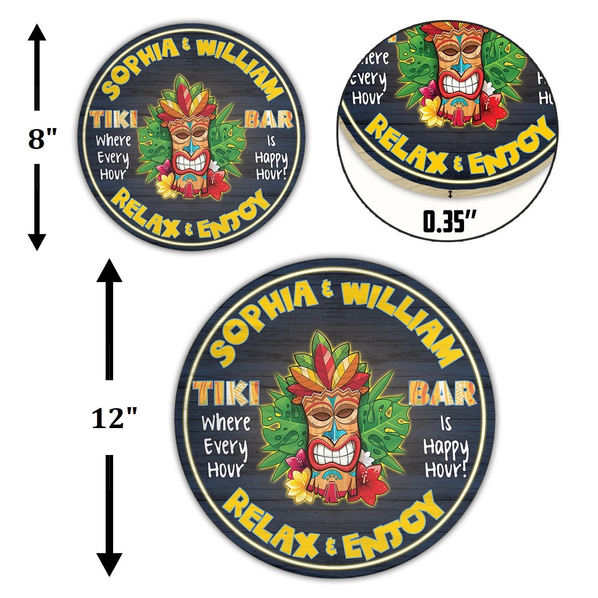 Personalized Tiki Bar Happy Hour Relax & Enjoy Wooden Sign, Tiki Lounge ...
