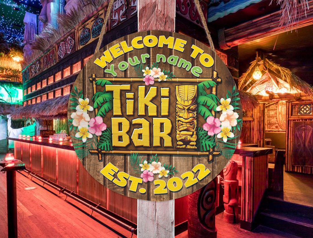 Personalized Tiki Bar Round Wood Sign Tiki Bar Tiki Hut Tiki Lounge ...