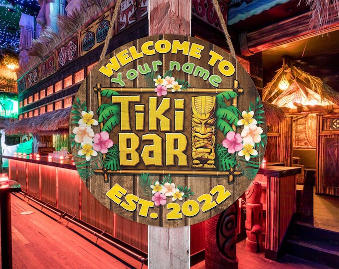 Personalized Tiki Bar Sign, Custom Poolside Bar Sign With Torches ...