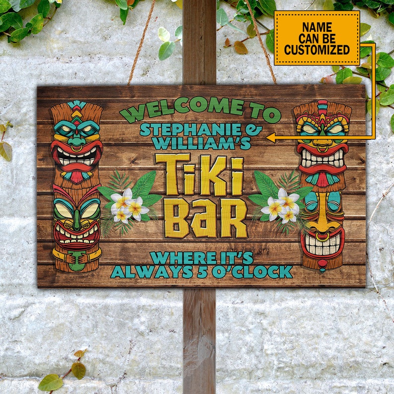 Personalized Tiki Bar Wooden Sign, Summer Tiki Wood Rectangle Sign ...