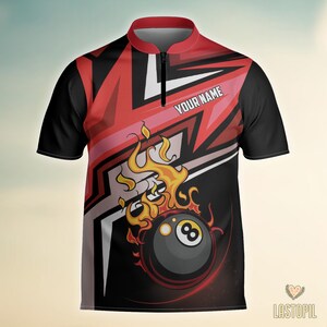 Custom Flame Billiard Jersey, Billiard Quarter Zip Sash Collar, Pool ...