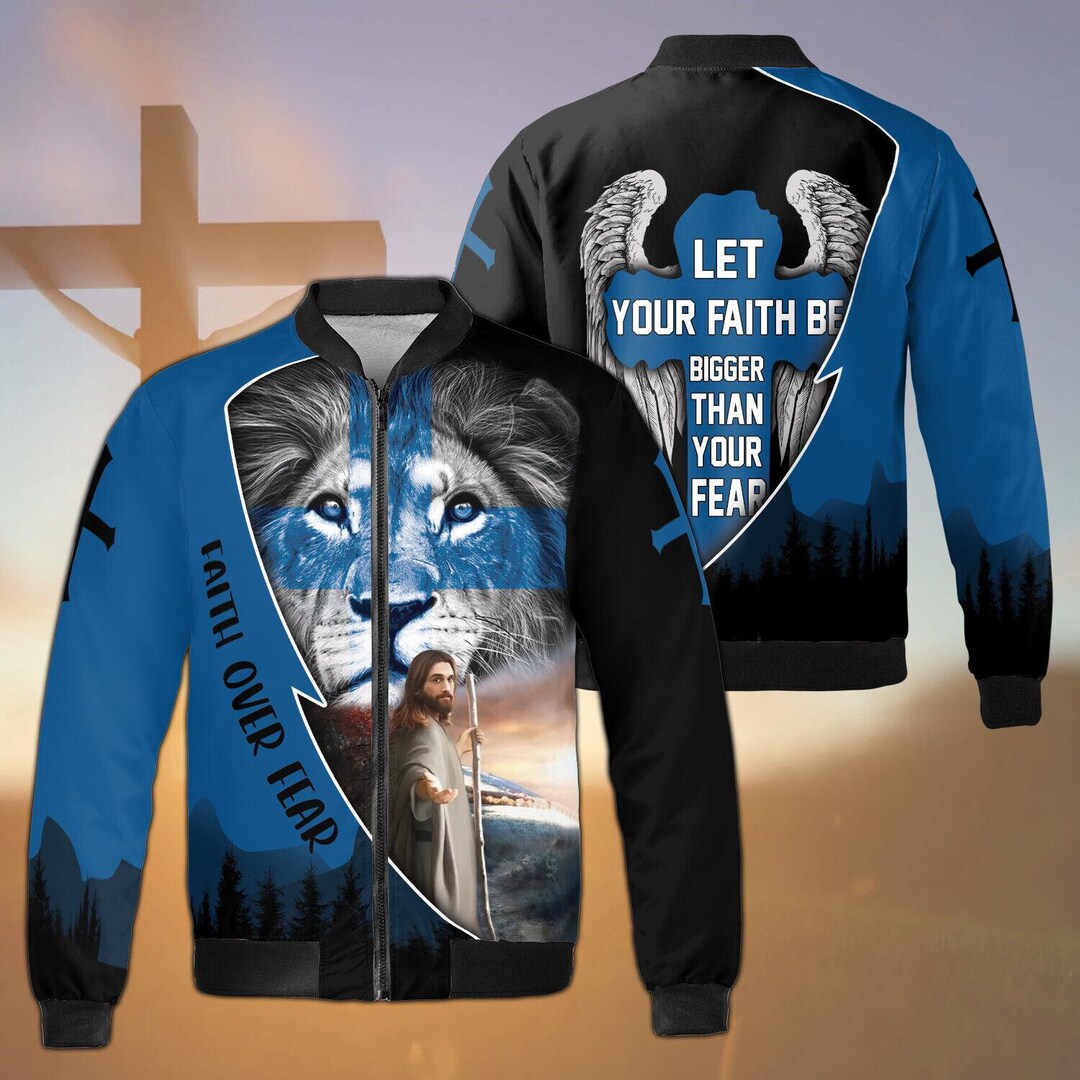 Lion of Judah Jesus Faith Over Fear Bomber Jacket, Christian Baseball ...