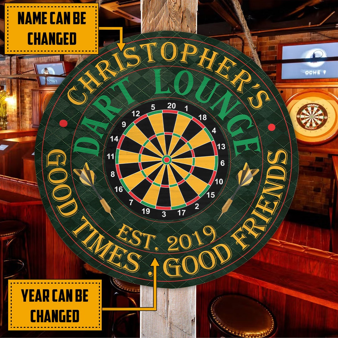 Personalized Dart Lounge Round Wood Sign Dart Sign Tiki Bar Decor for ...