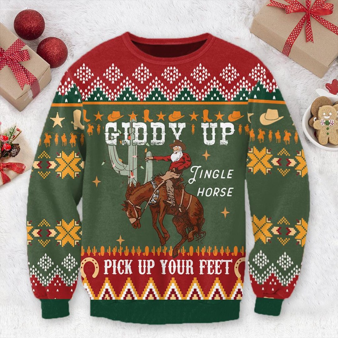 Giddy up Jingle Horse Cowboy Christmas Ugly Sweater Cowboy Sweatshirt ...