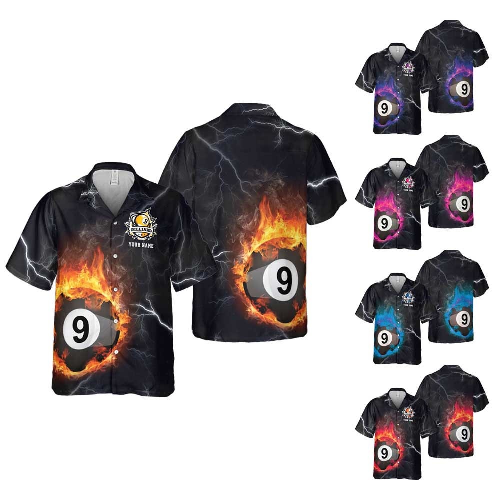 Billiard 9 Ball Fire Flame Hawaiian Shirt Personalized Billiard Hawaii ...