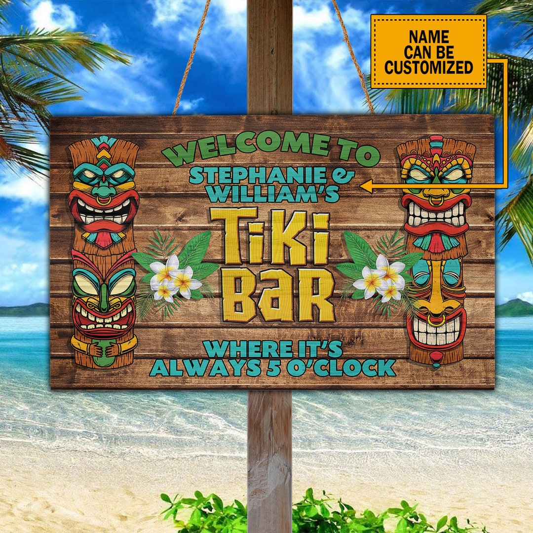 Personalized Tiki Bar Wooden Sign, Summer Tiki Wood Rectangle Sign ...