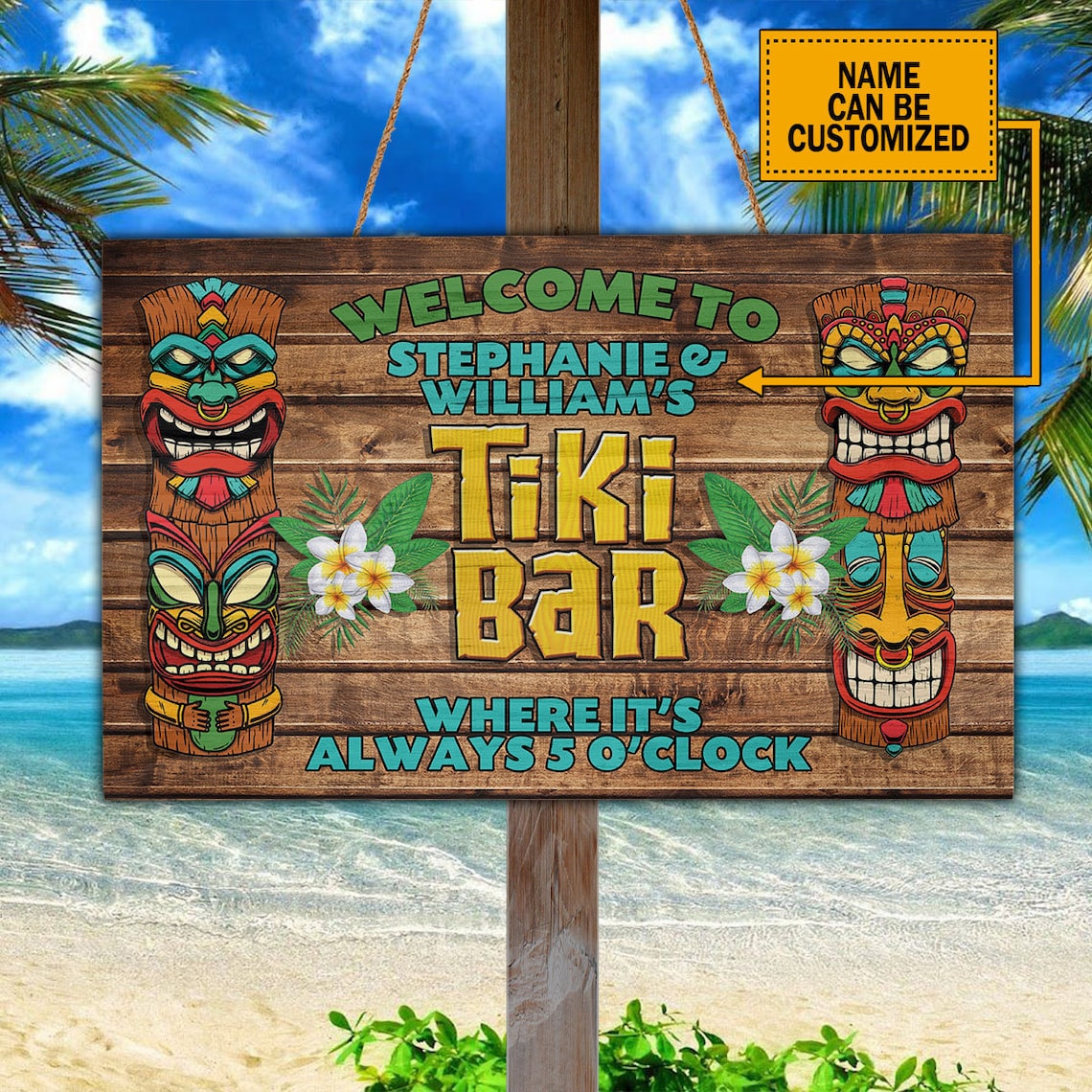Personalized Tiki Bar Wooden Sign, Summer Tiki Wood Rectangle Sign ...
