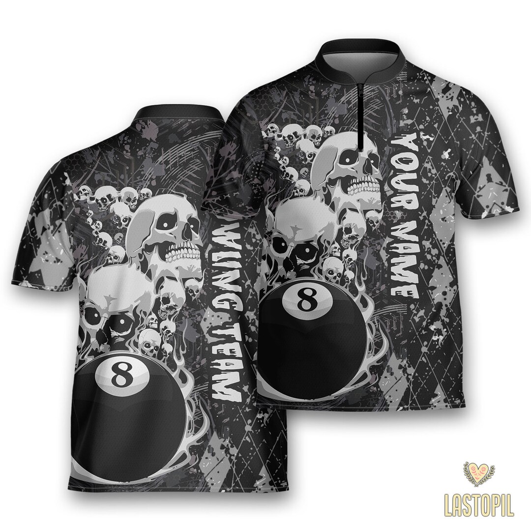 Custom Spooky Skeleton Billiard Jersey Billiard Team Shirt Pool Ball ...