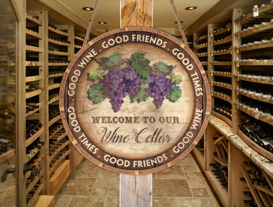 Welcome Wine Cellar Round Wood Sign, Wine Bar Sign, Home Bar Hanger ...
