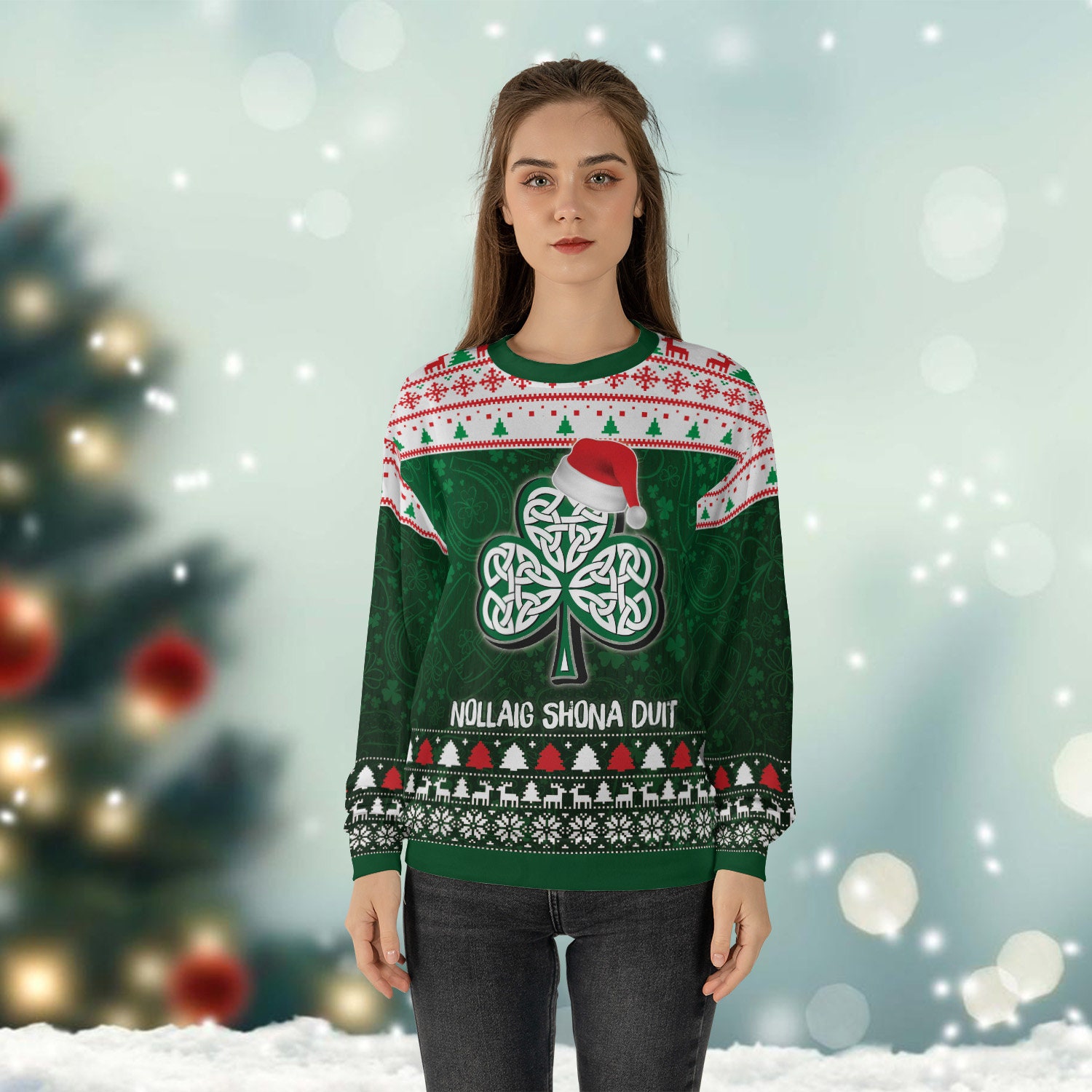 Ireland Christmas Nollaig Shona Duit Ugly Sweater Happy St Patricks Day ...