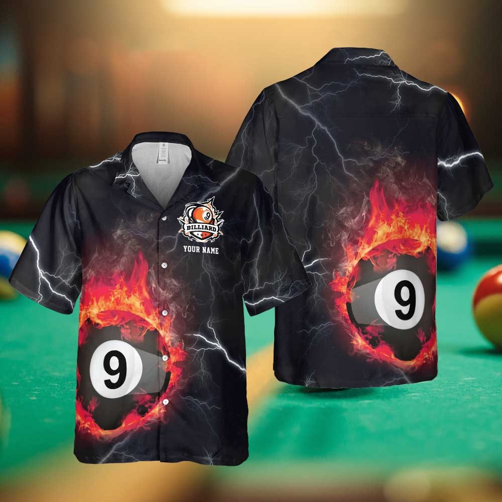 Billiard 9 Ball Fire Flame Hawaiian Shirt Personalized Billiard Hawaii ...