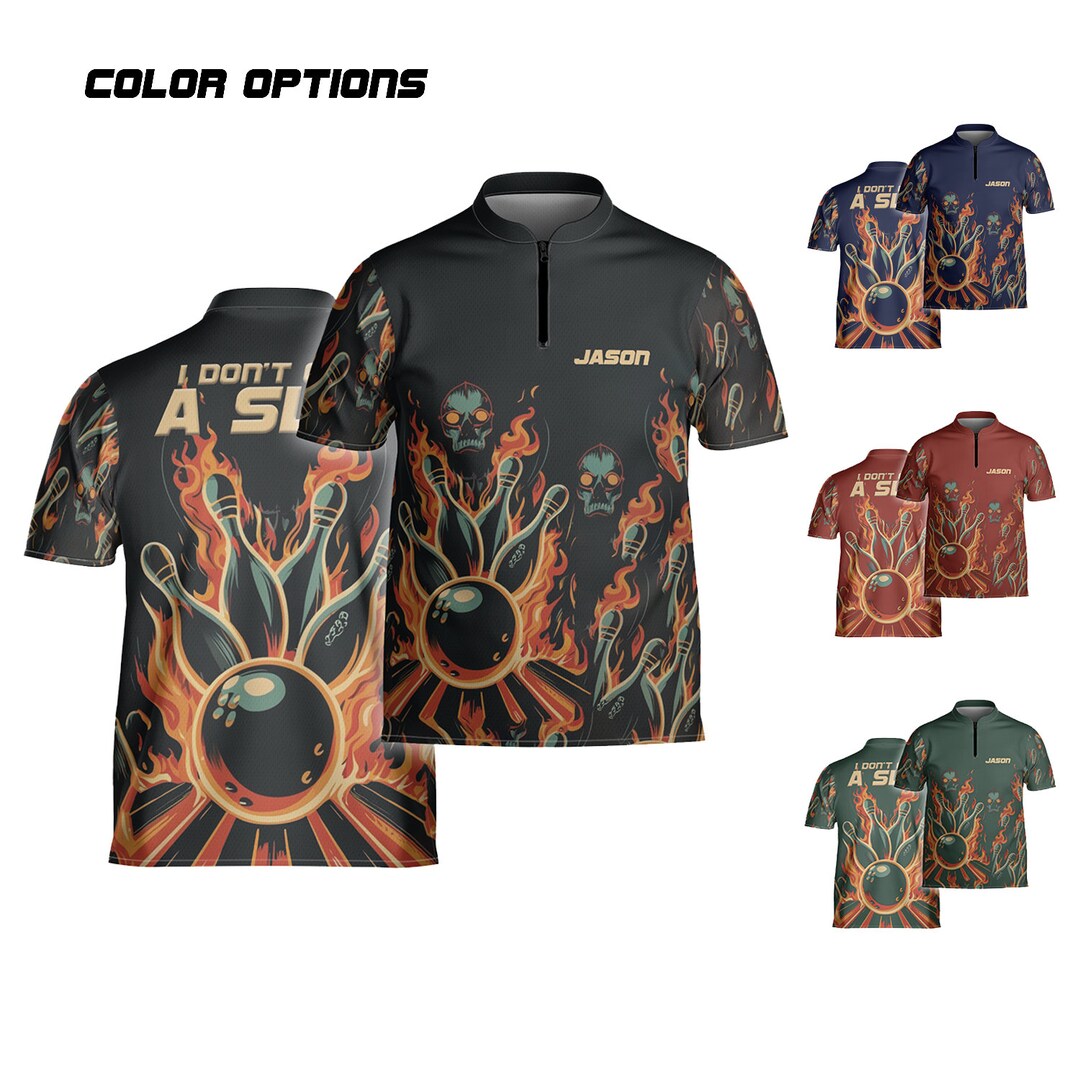Personalized Name Bowling Fire Flame Jersey Bowling Pins Zip Shirt for ...