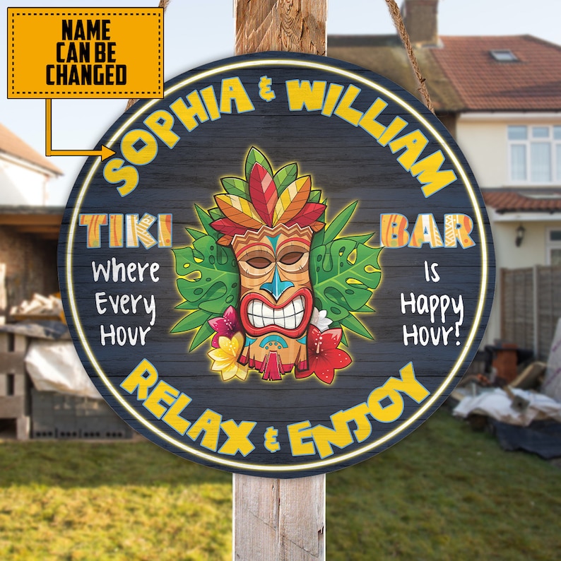 Personalized Tiki Bar Happy Hour Relax & Enjoy Wooden Sign - Etsy