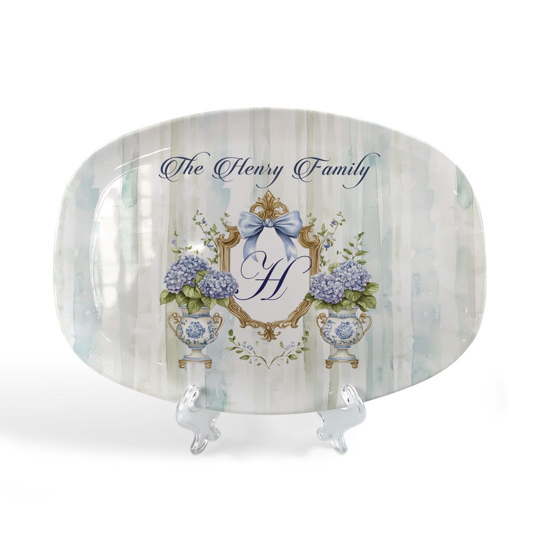 Personalized Hydrangeas Platter, Custom Serving Plate, Monogram Custom ...