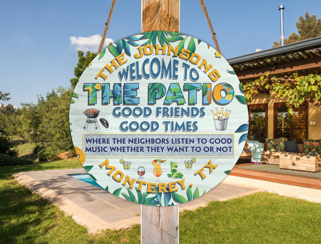 Personalized Welcome to the Patio Wooden Sign, Summer Topical Round ...