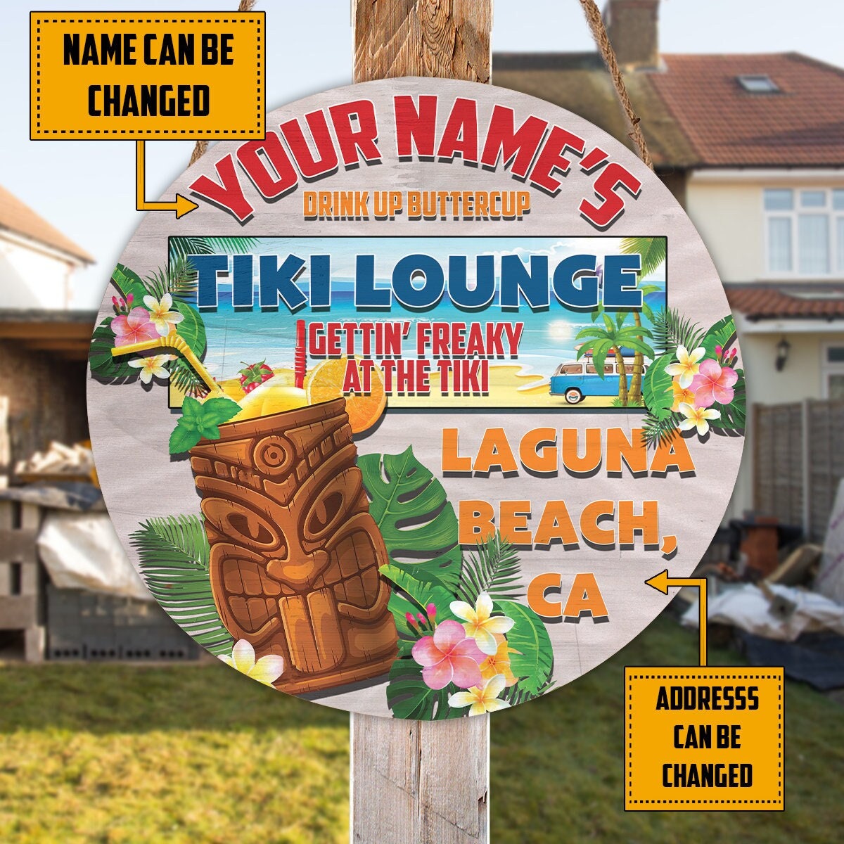 Personalized Tiki Lounge Gettin’ Freaky at the Tiki Round Wood Sign ...