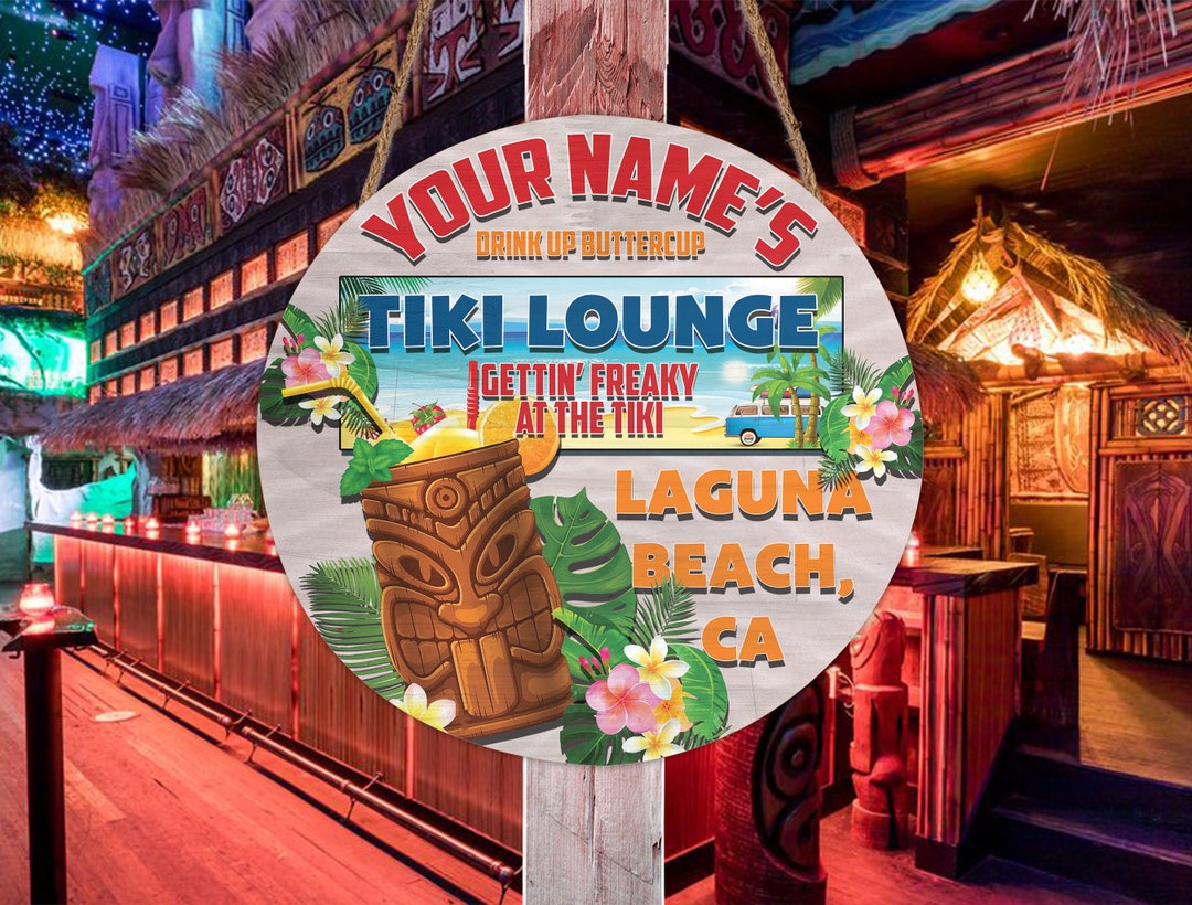 Personalized Tiki Lounge Gettin’ Freaky at the Tiki Round Wood Sign ...