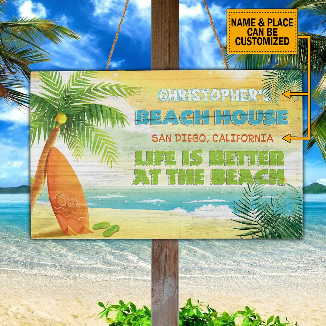 Personalized Beach House Wooden Sign, Pool House Sign, Indoor Outdoor ...