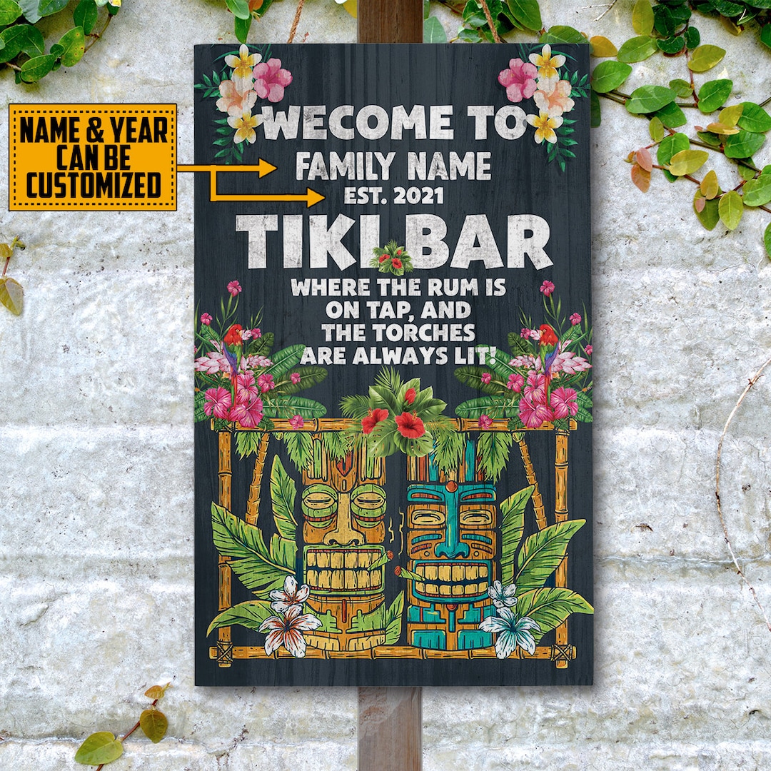 Personalized Welcome to Tiki Bar Wooden Sign Pool Bar Wood Sign Beach ...