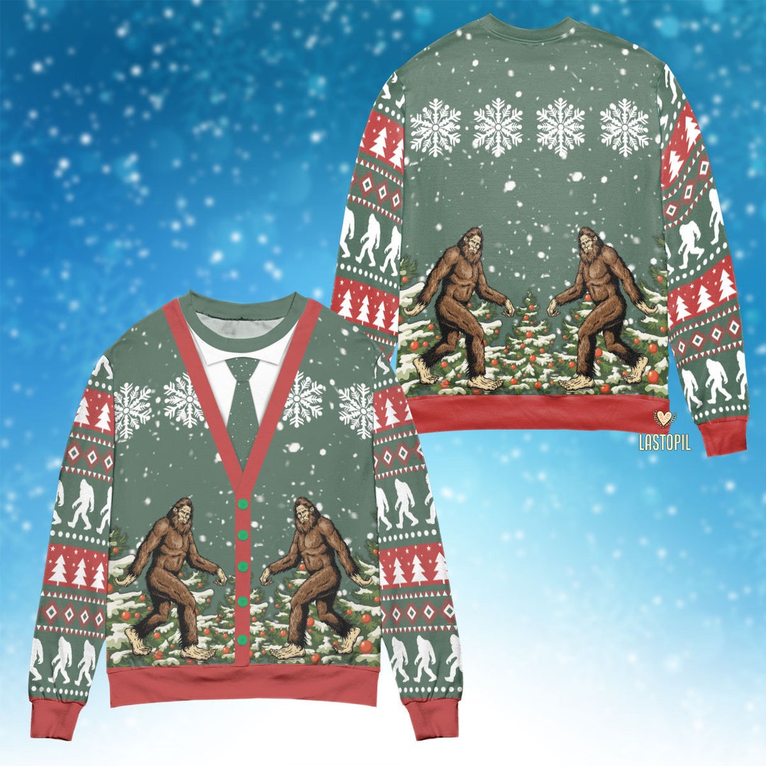 Bigfoot Christmas Ugly Sweater, Bigfoot Camping Sweatshirt, Sasquatch ...