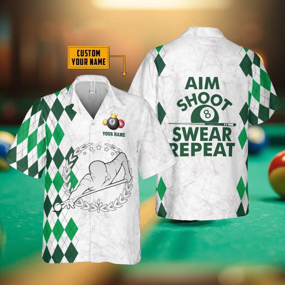 Billiard Club Hawaiian Shirt, Billiard Aim Shoot Swear Repeat Hawaii ...