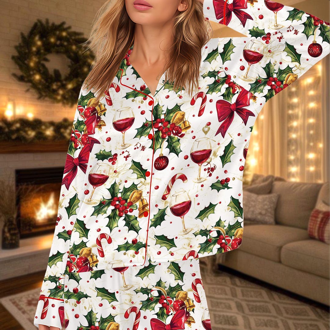 Wine Class Christmas Pajamas, Cocktail Pjs, Women’s Holiday Pjs Set ...