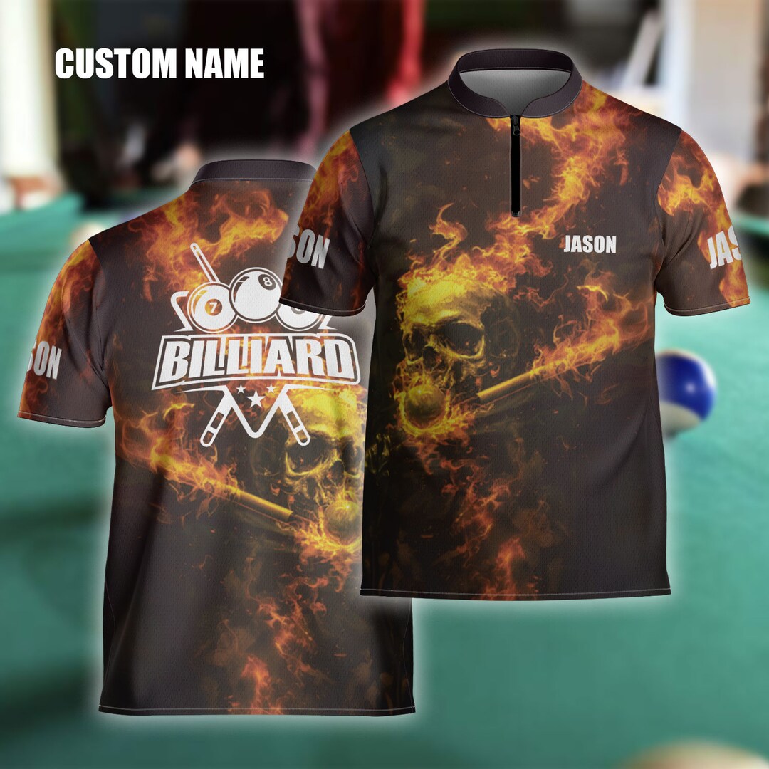 Personalized Billiard Jersey Billiard Team Shirt Pool Ball Team Zip ...