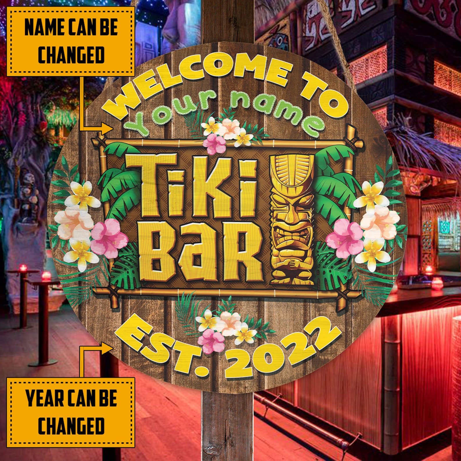 Personalized Tiki Bar Round Wood Sign Tiki Bar Tiki Hut Tiki Lounge ...
