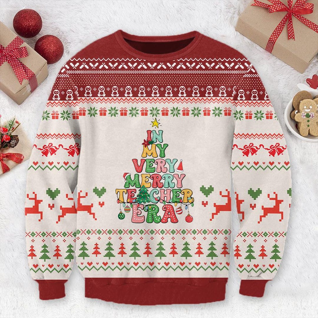 In My Very Merry Teacher Era Ugly Teacher Christmas Sweater Retro ...