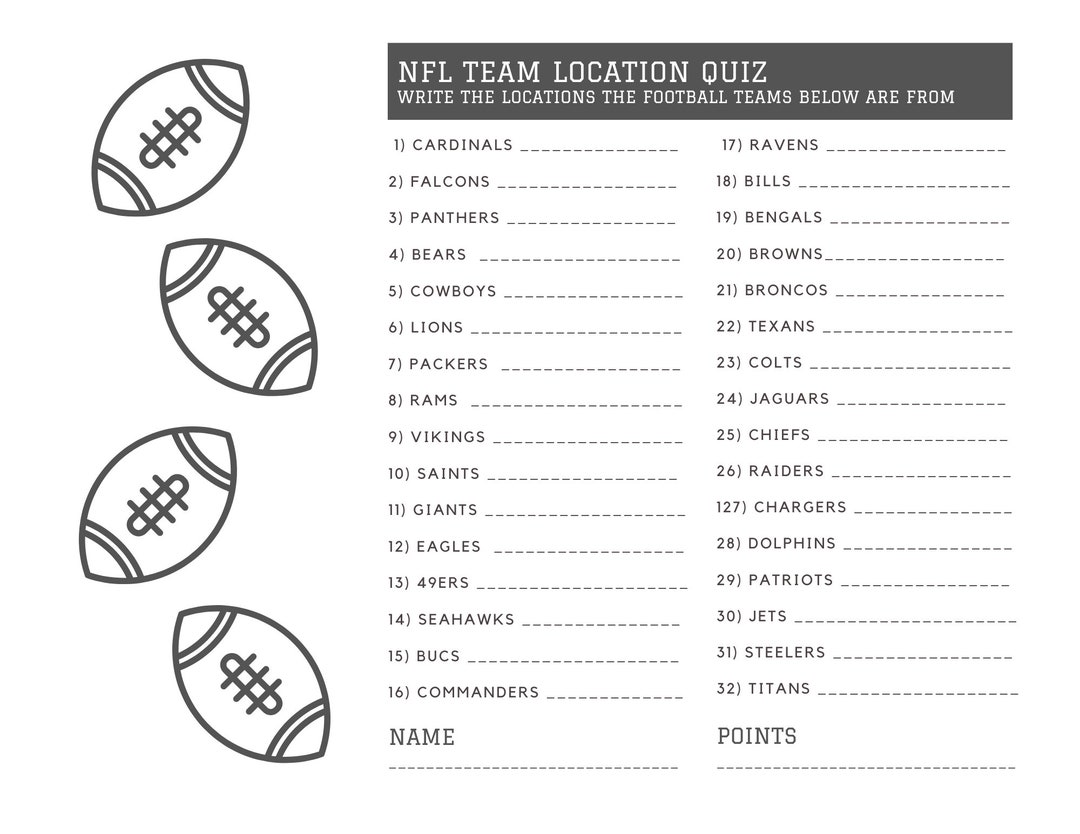 NFL Location Quiz | Printable Digital Download - Etsy