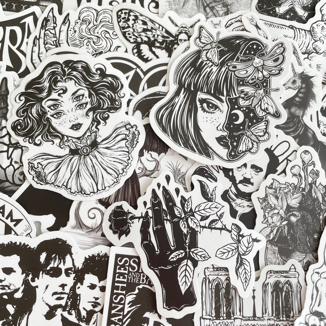 50pcs Black and White Gothic Stickers Vinyl Decal Dark Goth Sticker ...