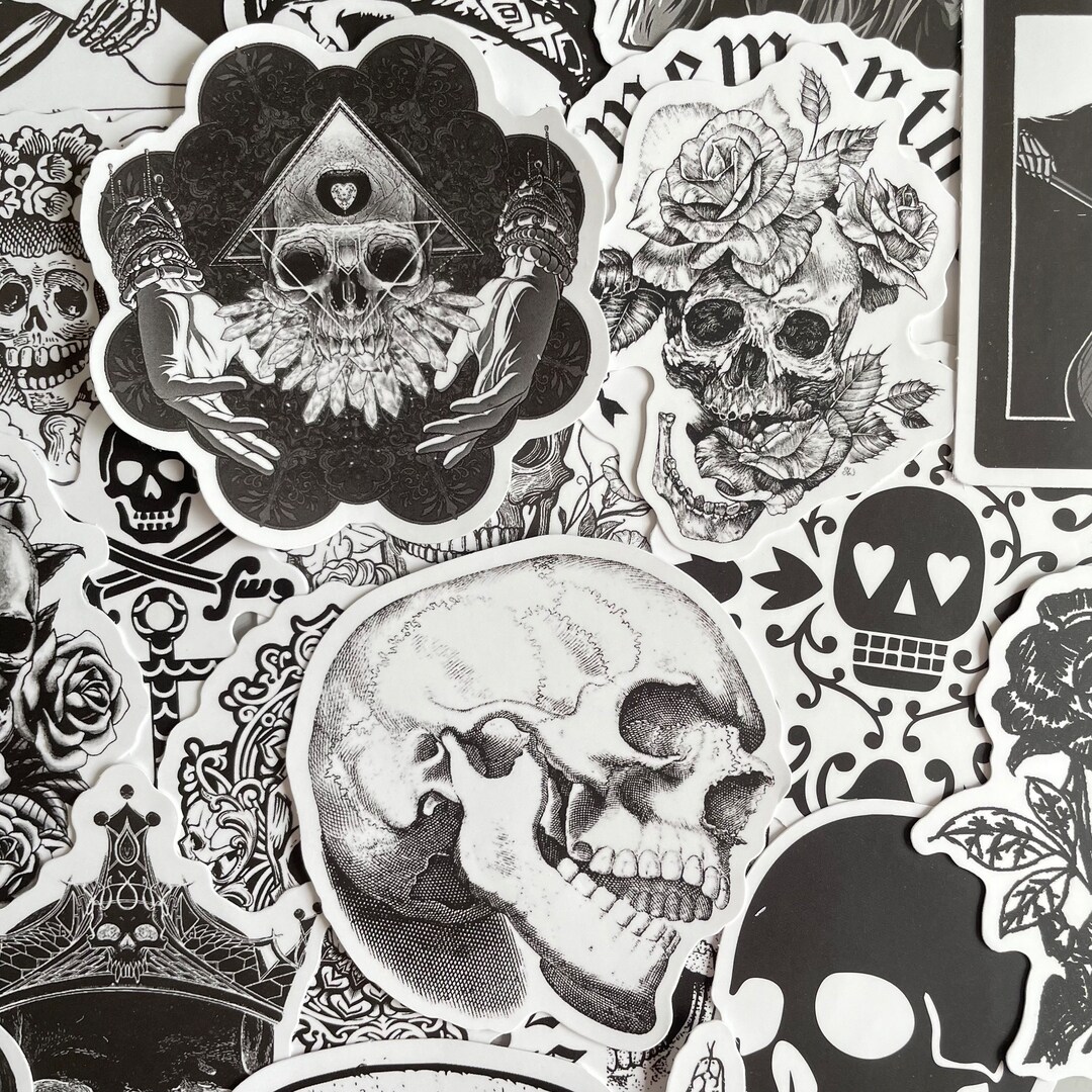 50 Black and White Skull Stickers: Gothic Waterproof Decals - Etsy