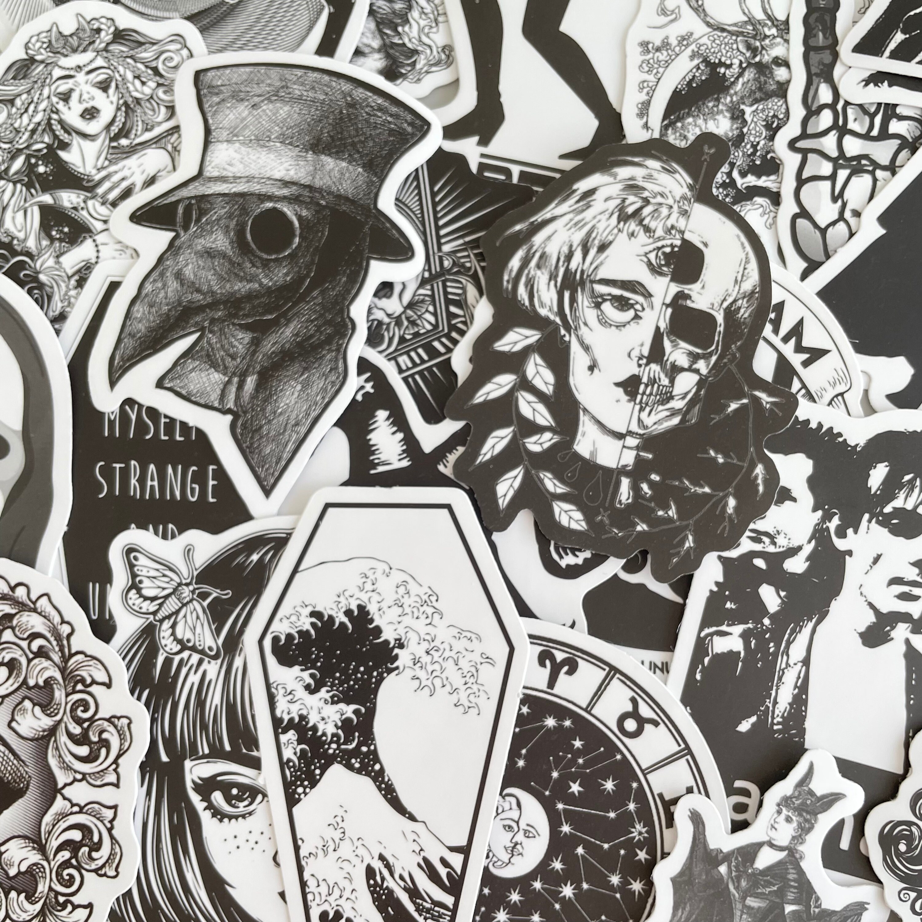 50pcs Black and White Gothic Stickers Vinyl Decal Dark Goth - Etsy ...