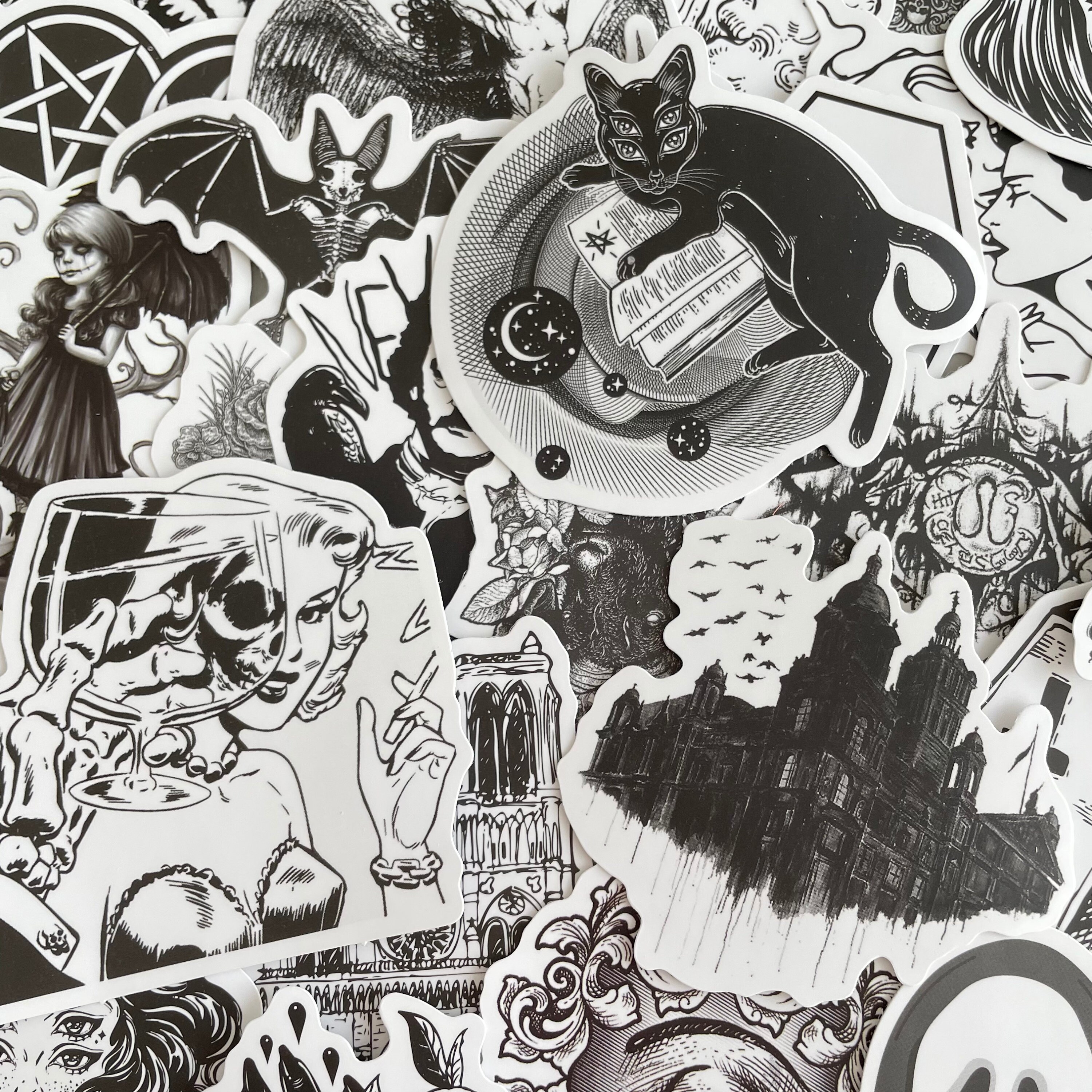 50pcs Black and White Gothic Stickers Vinyl Decal Dark Goth - Etsy ...