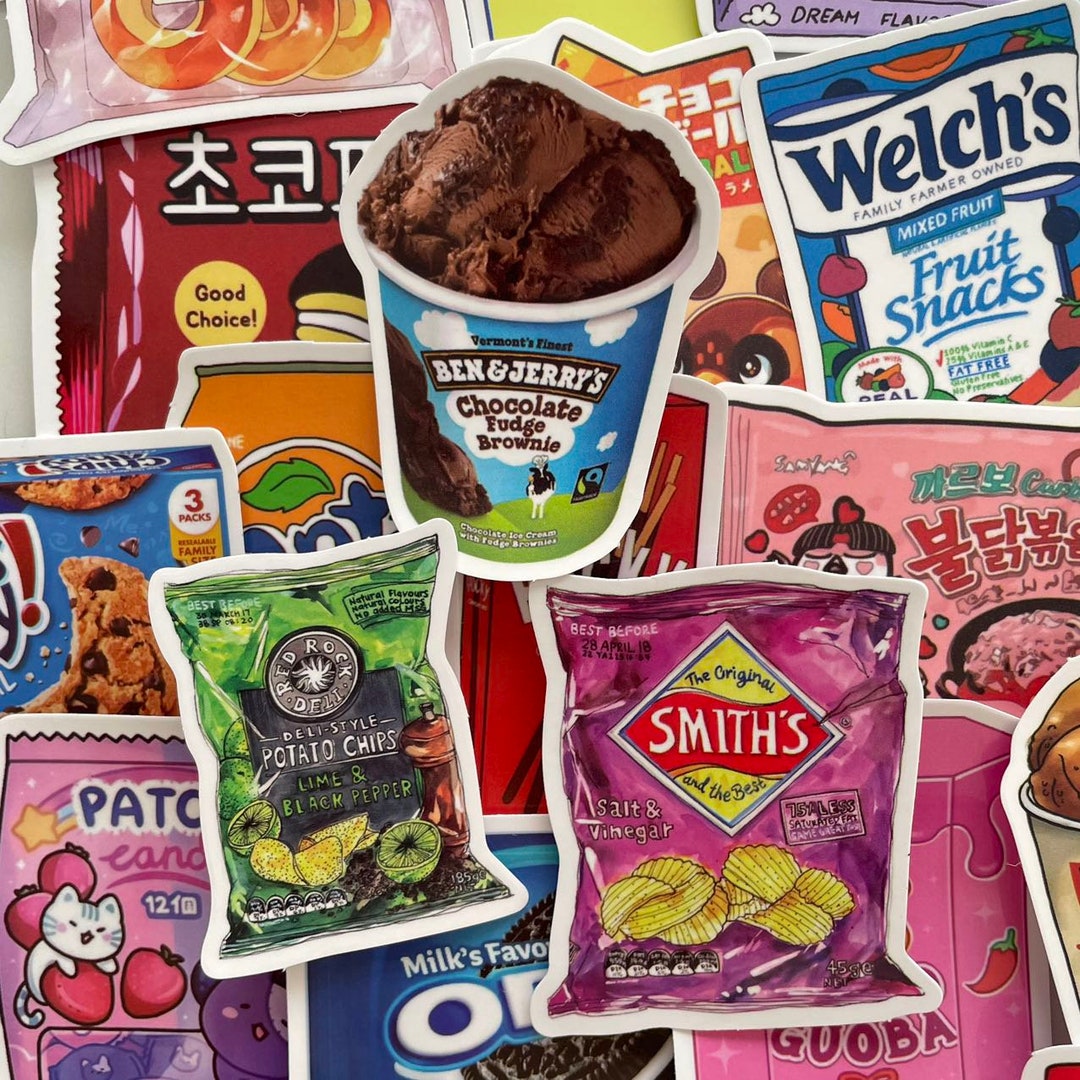 50pcs Food Stickers Vinyl Decal Snack Sticker Pack, Glossy Finish ...