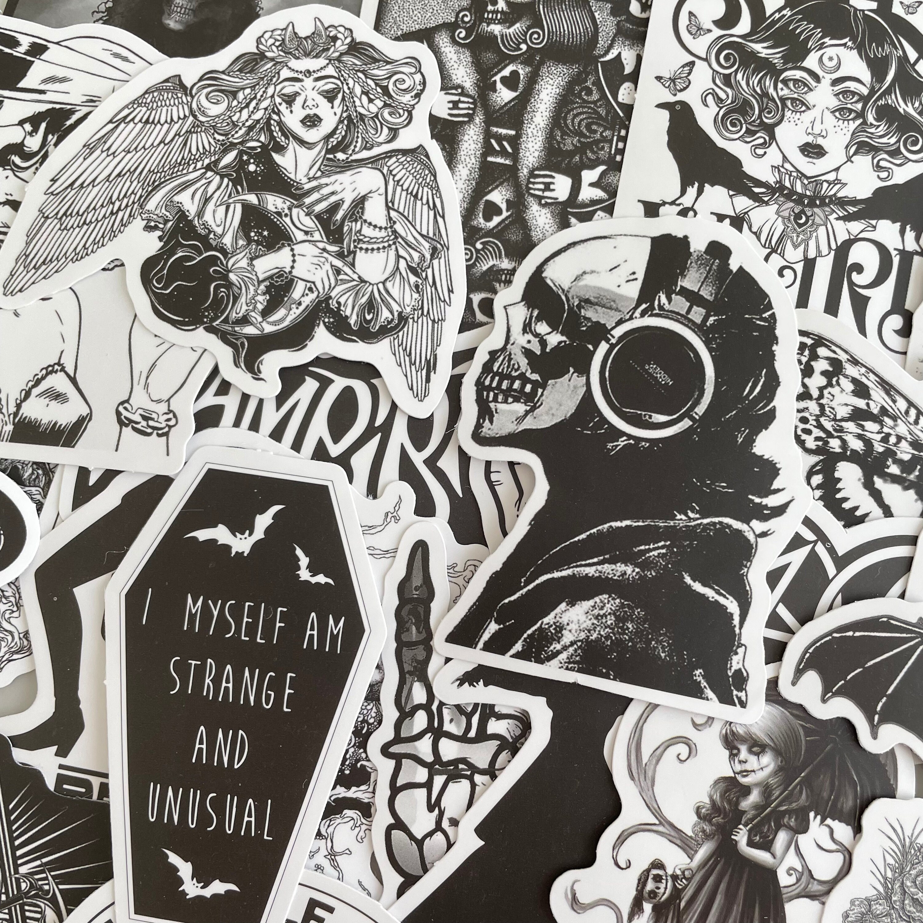 50pcs Black and White Gothic Stickers Vinyl Decal Dark Goth - Etsy ...
