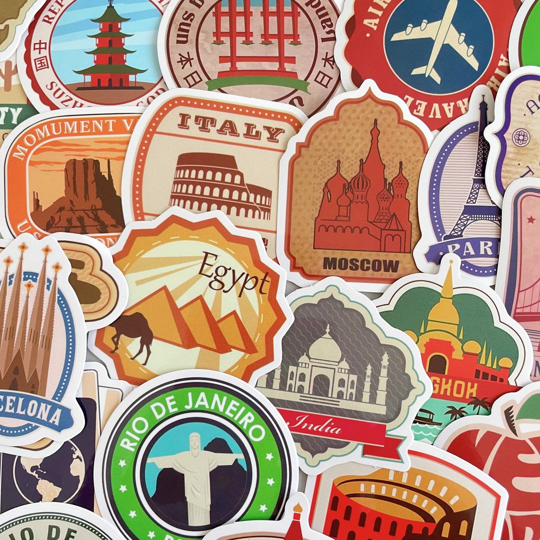 50pcs City Landmark Stickers Vinyl Decal Country Sticker Pack, Glossy ...