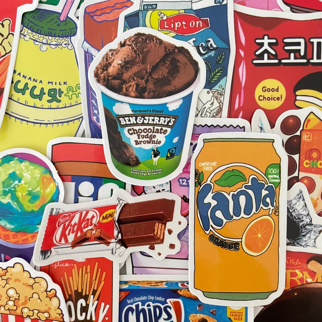 50pcs Food Stickers Vinyl Decal Snack Sticker Pack, Glossy Finish ...