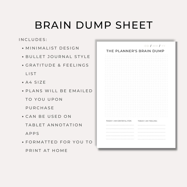 Brain Dump Bullet Journal, Minimalist Printable Downloadable and ...