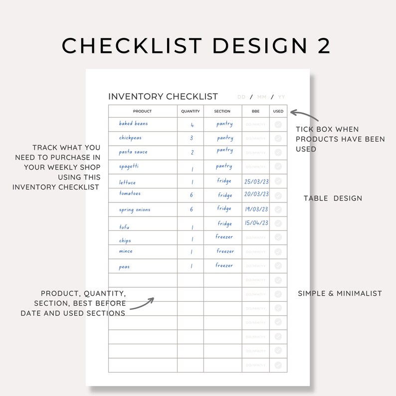 Inventory Checklist Planner, Digital, Downloadable, Kitchen ...