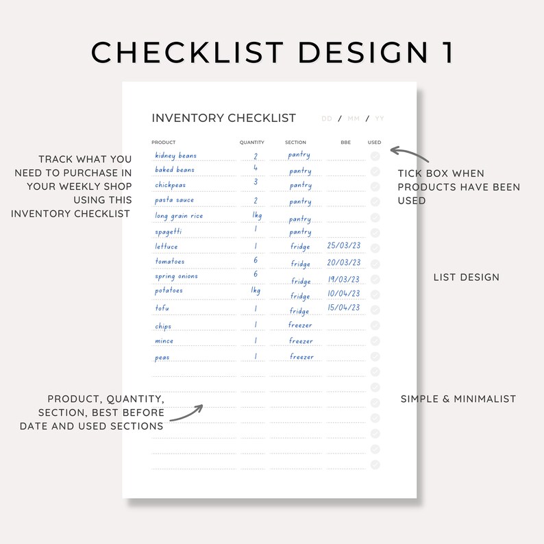Inventory Checklist Planner, Digital, Downloadable, Kitchen ...